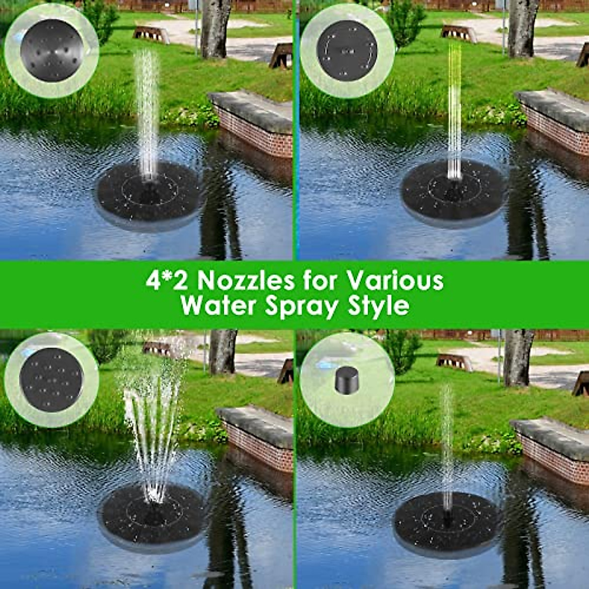 Solar Bird Bath Fountain, 1.4W Solar Powered Fountain Pump with 2 Packs of 10 Easy Install Nozzles, with 4 Fixed Rods Solar Bird Bath Fountain Pump for Pond, Pool, Fish Tank, Aquarium and Garden