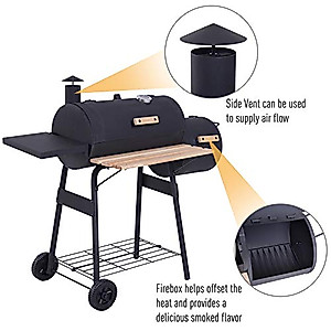 Outsunny 48" Steel Portable Backyard Charcoal BBQ Grill and Offset Smoker Combo with Wheels