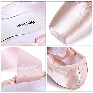 WENDYWU Professional Ballet Pointe Shoes for Kids Girl and Ladies Pink PU Soled Ballet Pointe Dance Shoes with Toe Pads (Pink,10)