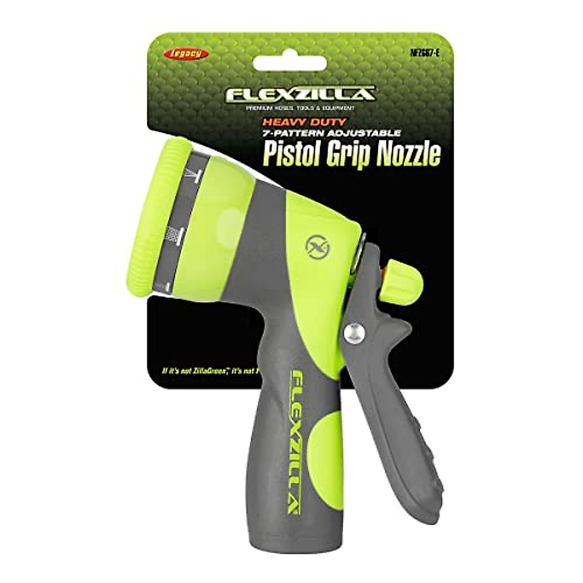 Flexzilla Garden Hose Nozzle - Heavy Duty 7-Pattern Adjustable Pistol, NFZG67-E, ZillaGreen™