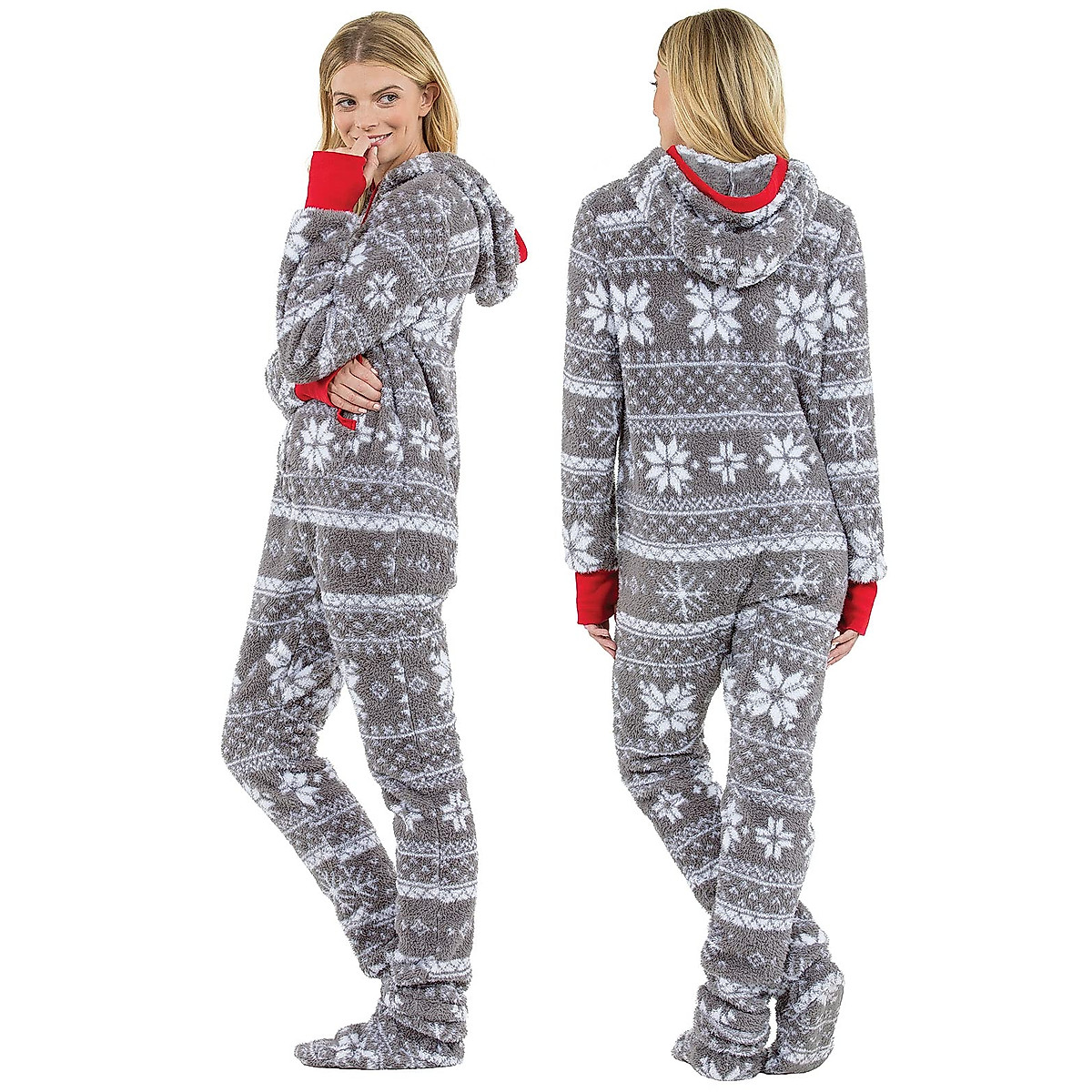 PajamaGram One Piece Pajamas for Women - Womens Onesie, Gray, XLT