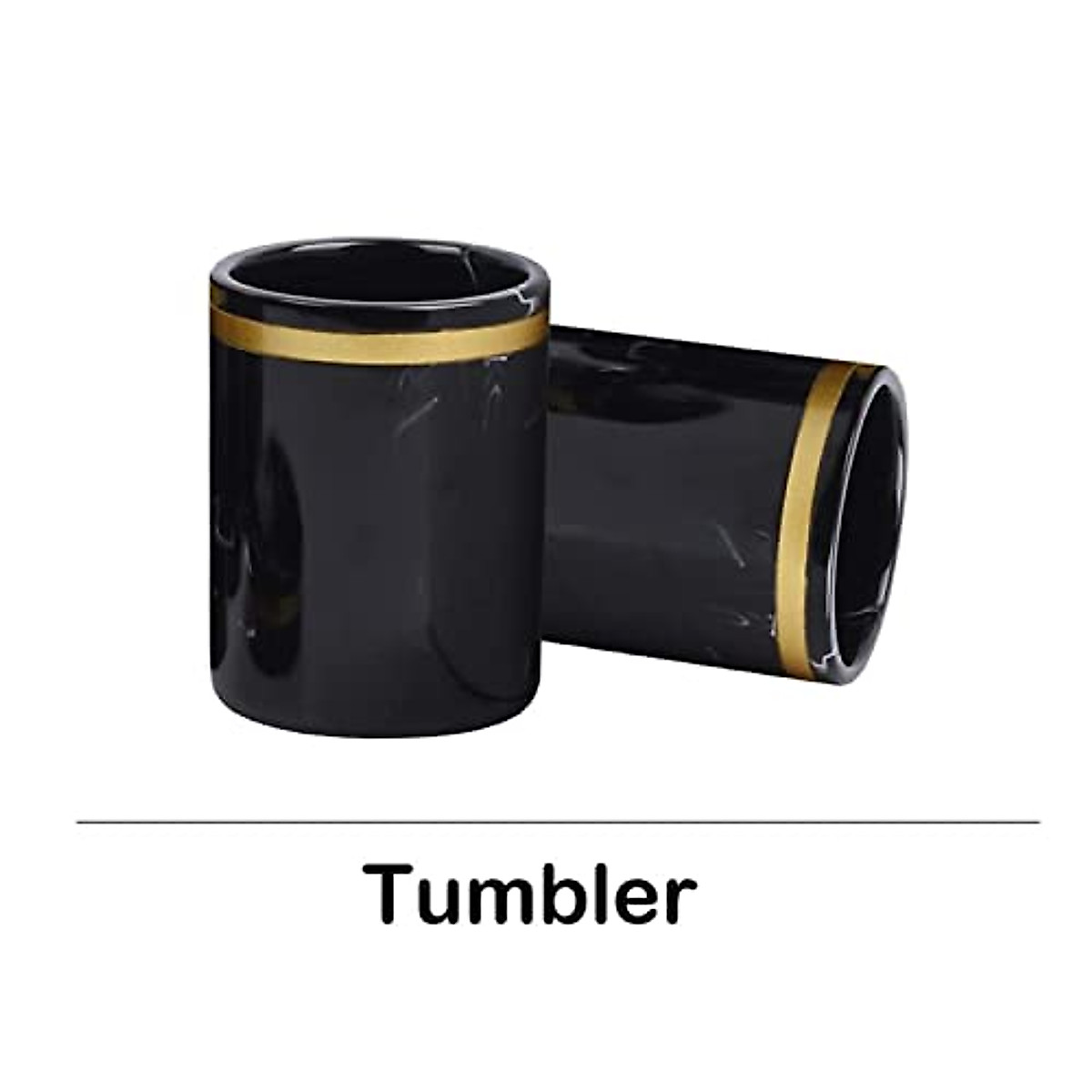 5-Piece Bathroom Counter Top Accessory Set - Dispenser for Liquid Soap or Lotion, Soap Dish, 2 Tumblers and Toothbrush Holder, Marble Pattern Resin (Classic Black)