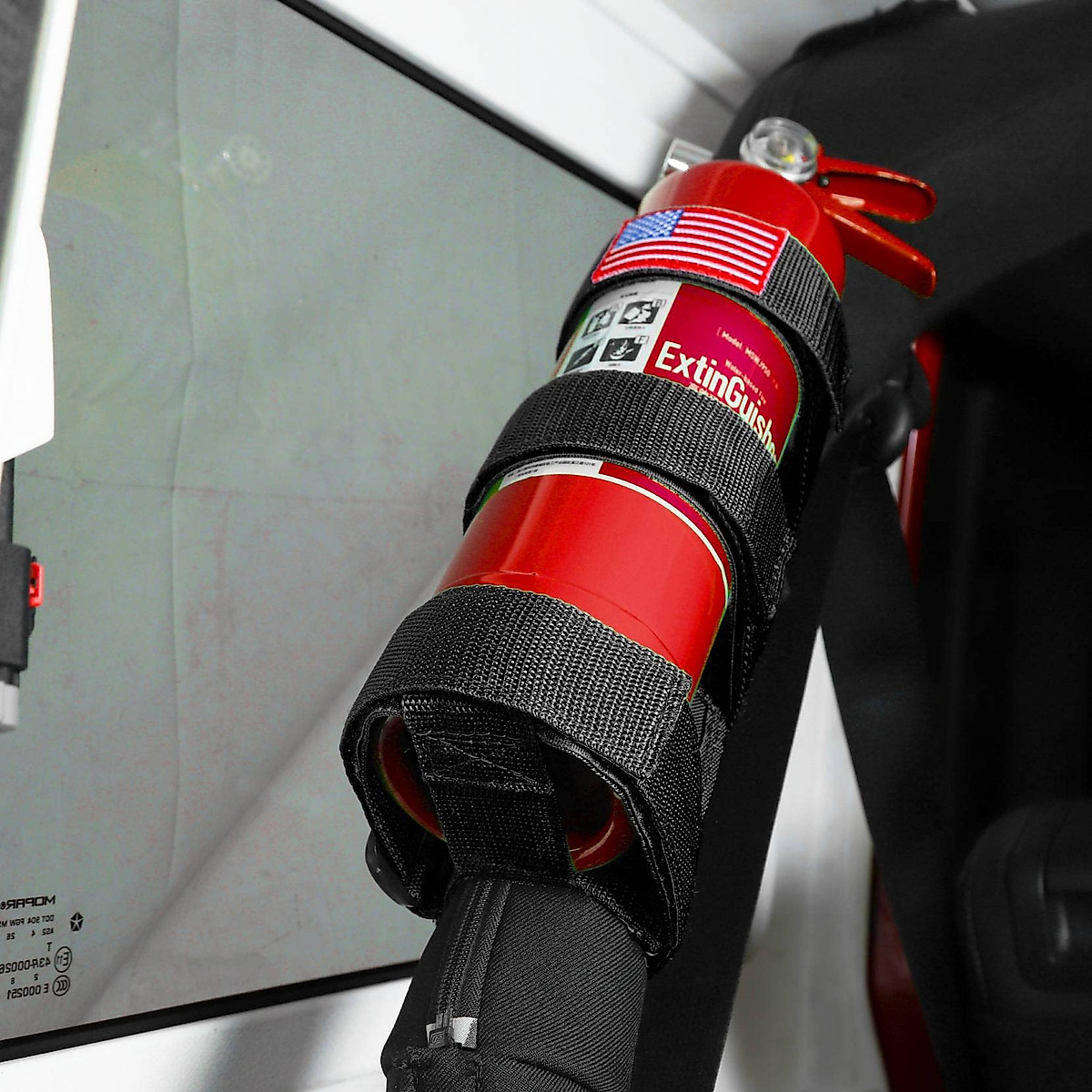 Adjustable Roll Bar Fire Extinguisher Mount Holder 3 lb for Jeep Wrangler Unlimited CJ YJ LJ TJ JK JKU JL JLU 4XE,Black with USA Flag Pattern