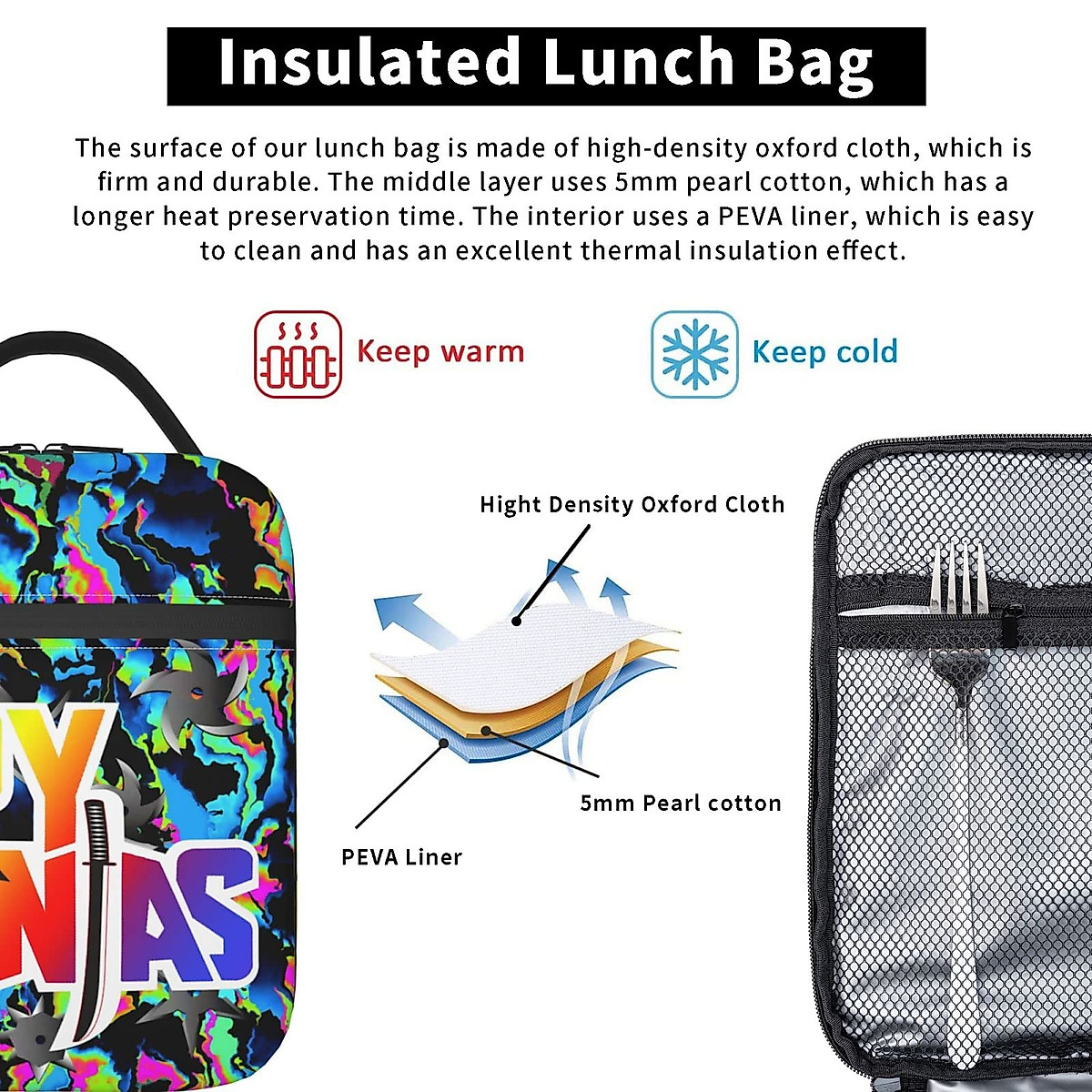 NKISMOODM Fantasy Tote Lunch Bag Reusable Insulated Zipper Handbag Portable Lunchbox Cooler Bags For Work Picnic Camping