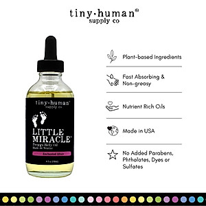 Tiny Human Supply Co Little Miracle Preggo Belly Oil (Fragrance Free) for Pregnancy Stretch Marks and Itching