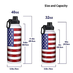 Extremus Deluge Sports Water Bottle, Wide Mouth Stainless Steel Double Wall Vacuum Thermos Insulated Water Bottle - 100% Leakproof Lids, 32 oz, American Flag