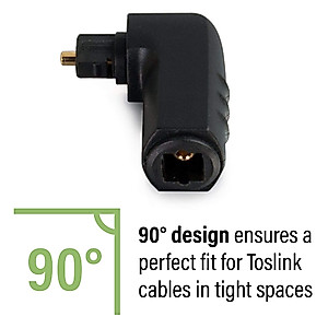 C2G 90º Optical Audio Cable Adapter - Right Angle Adapter Rotates 360º For Connecting Toslink Optical Cables In Tight Spaces - Gold Plated Plugs With Strong Outer Shell For Durability - 40016, Black, 2 x 3 x 1 inches