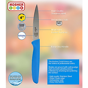 The Kosher Cook Kitchen Knife 5-Piece Set - 4 inches - Steak and Vegetable Knife - Razor Sharp Pointed Tip, Straight Edge - Color Coded Kitchen Tools