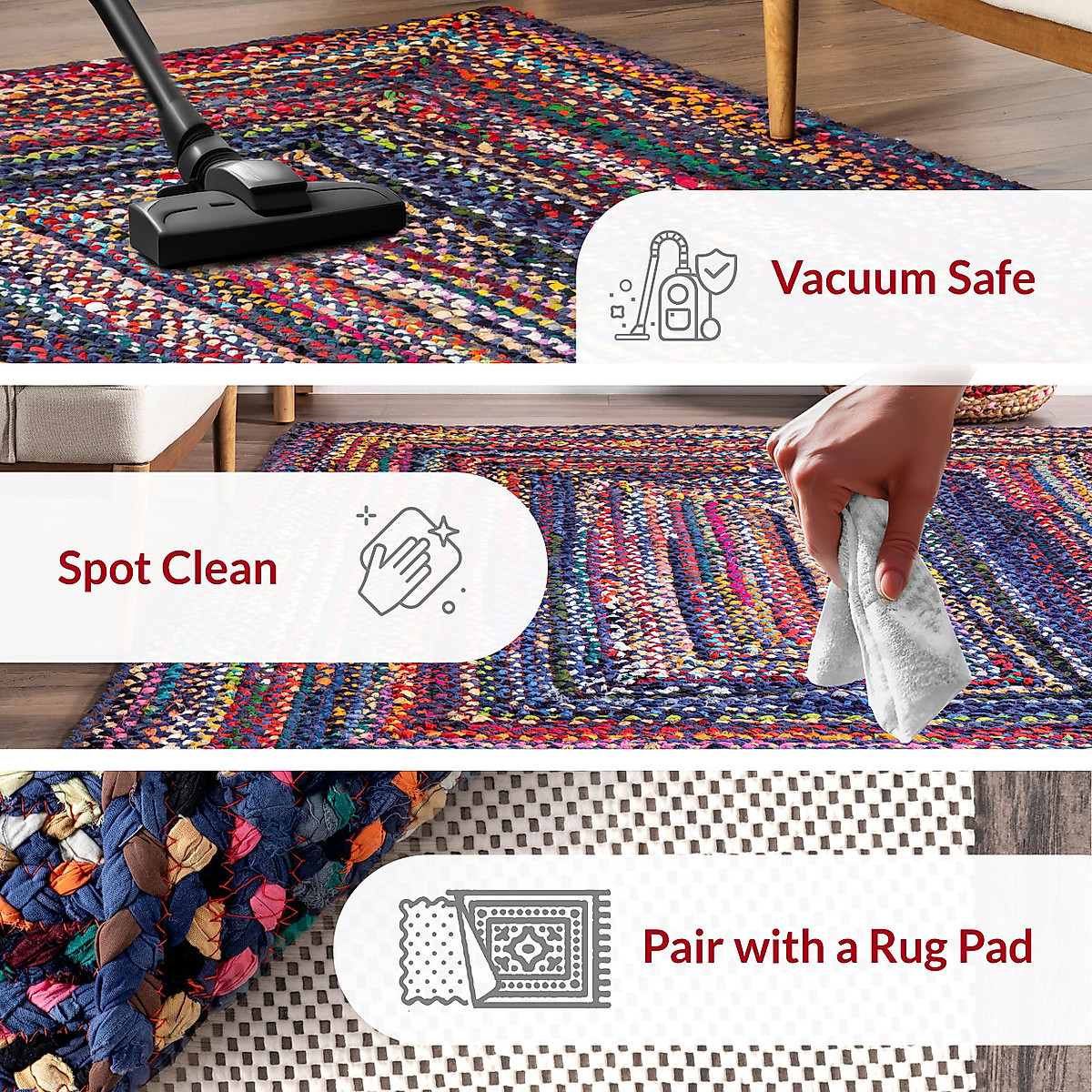 nuLOOM Tammara Bohemian Hand Braided Area Rug, Oval 4x6, Blue