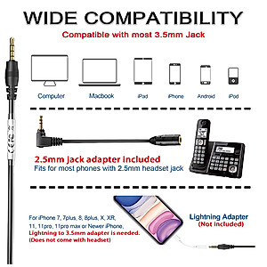 Wantek Cell Phone Headset Mono with Noise Canceling Mic, Wired Computer Headphone for iPhone Samsung Huawei HTC LG ZTE BlackBerry Smartphones and Laptop PC Mac Tablet with 3.5mm Jack(F600J35)