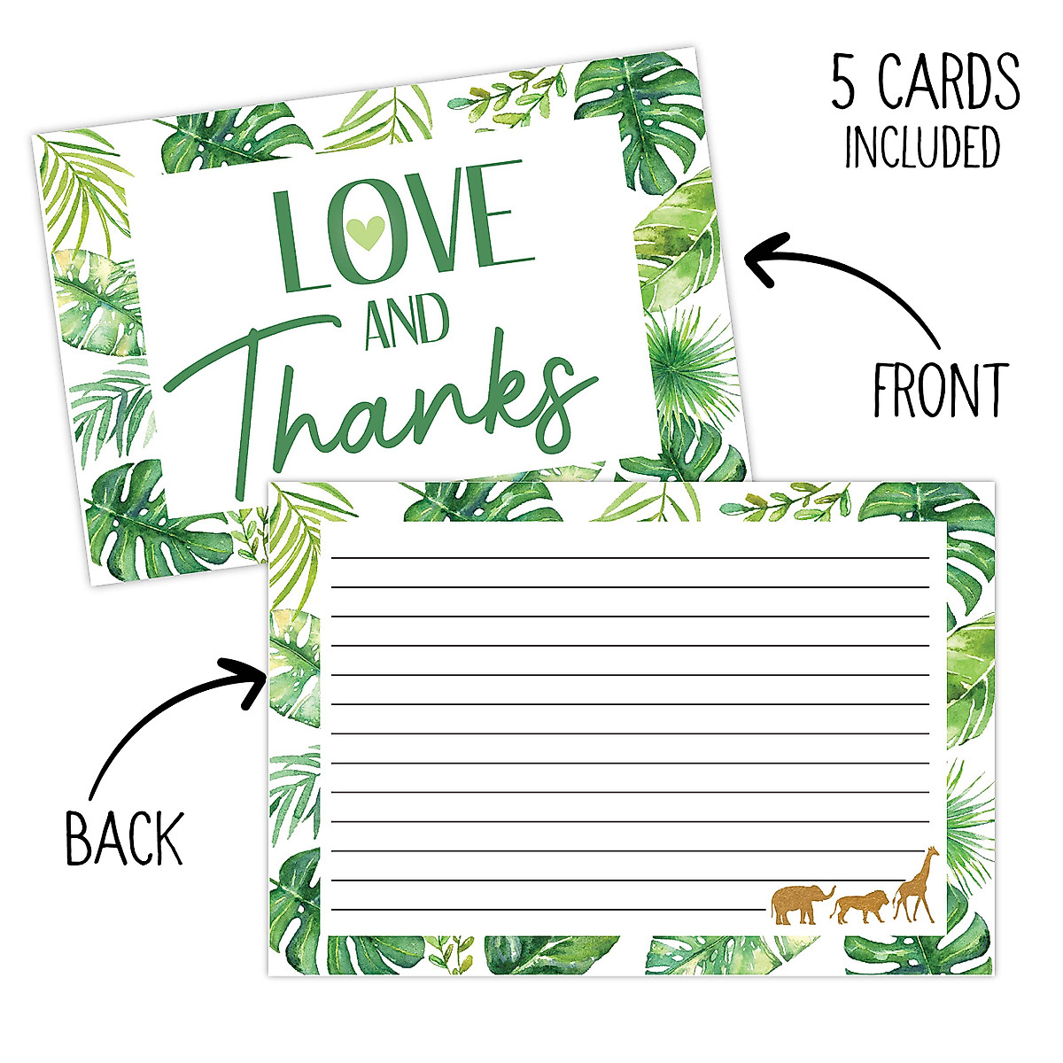 50 Jungle Baby Shower Thank You Cards, Boy Baby, Mama Baby Shower Favor and Games, 50 Thank You Cards and Envelopes