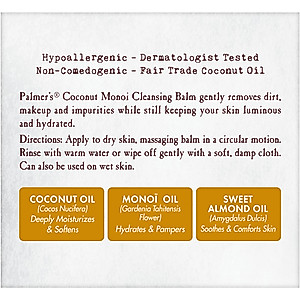 Palmer's Coconut Oil Formula, Coconut Monoi Facial Cleansing Balm and Makeup Remover, 2.25 Ounces