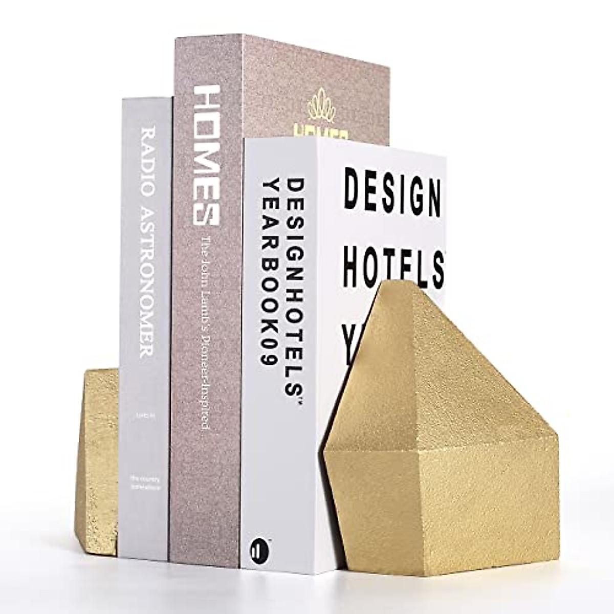 Ambipolar Decorative Gold Cast Iron Bookends, Home Decorative Bookends for Heavy Books, Abstract Bookends for Bookshelves, Office Desk, Living Room Decor