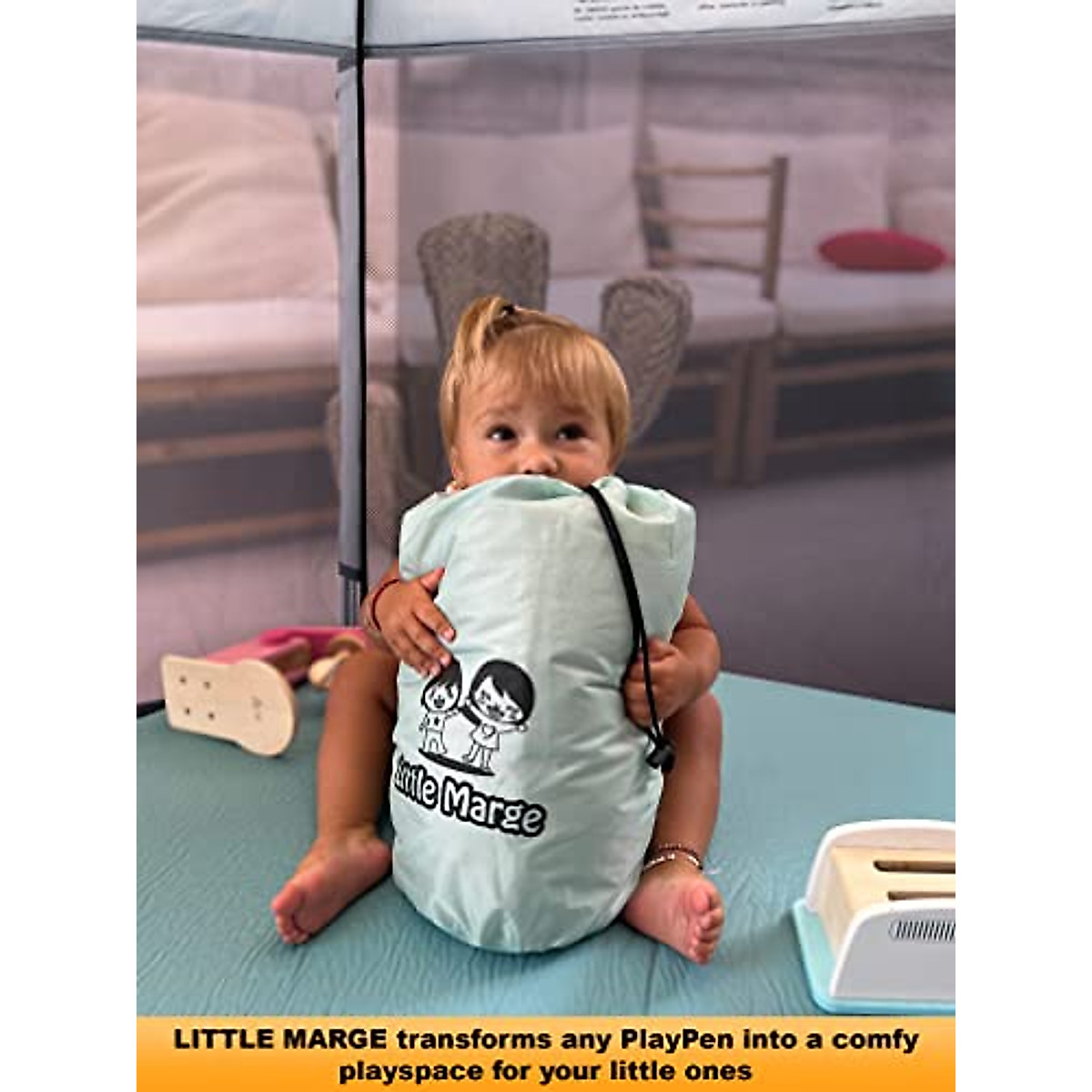 PRAVELO Hexagon Baby Playpen Mat – 59 Inch Wide Self-Inflating Play Pad Compatible with Pop N Go Playpen – Comfortable and Portable Pad for Babies Toddlers (Blue)