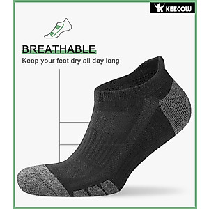 KEECOW Running Ankle Socks for Men 9-12 Black Athletic No Show Socks Men Women 6 Pairs - Cushioned, Breathable, Performance