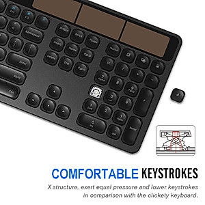 Arteck Wireless Solar Keyboard Full Size Solar Recharging Keyboard for Computer/Desktop/PC/Laptop/Surface/Smart TV and Windows 10/8 / 7 / Vista/XP Built in Rechargeable Battery