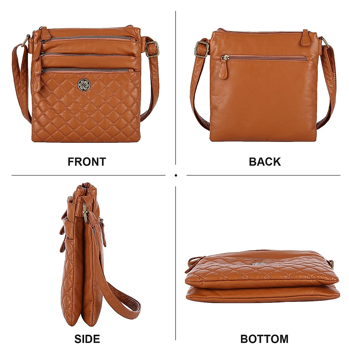 Angel Kiss Crossbody Bag for Women Large Shoulder Bag Skin- friendly Washed Leather Purse with Multi Pockets