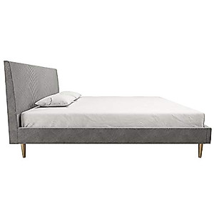 Mr. Kate Daphne Upholstered Headboard and Modern Platform Frame Bed, King, Light Gray Velvet