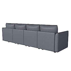 LLappuil Modular Sectional Sofa with Reversible Chaise, Faux Leather Fabric 7 Seater Modular Sofa with Storage, Convertible U Shape Sectional Couch with Ottomans, Dark Grey