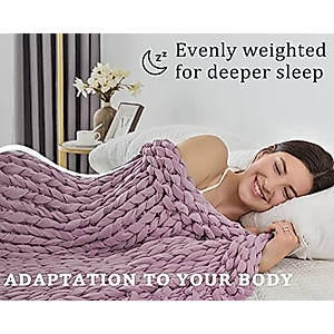 Alzoear Chunky Knitted Weighted Blanket Handmade Cotton Throw Blankets for Sleep Home Décor Filler Free Cozy for Bed Sofa(Light Purple,40''x60''-10lbs)