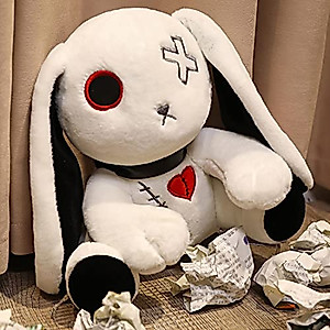 ELAINREN Crazy Rabbit Plush Black Bunny Toy Halloween Dreadful Bunny Stuffed Easter Rabbit Animal Pillow Soft Pink Rabbit Huggable Lovely Bunny Plushie Dolls Gifts,11.8''(Suitable for Age 14+)