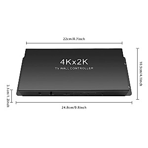 Video Wall Controller, 4K x 2K HD Display Seamless Splicing Professional Processor with RS232, HDMI Input, 4 Way HDMI & Audio Output 180 Degree Rotate TV Wall Display 2x2, 1x2, 1x3, 1x4, 2x1, 3x1, 4x1