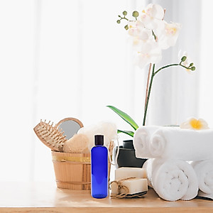 Cornucopia Brands 8oz Plastic Squeeze Bottles w/Disc Top Flip Cap (6-Pack, Blue); BPA-Free Containers For Shampoo, Lotions, Liquid Body Soap, Creams