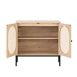 Sideboard Storage Cabinet with Handmade Natural Rattan Doors, Accent Cabinet Rattan Cabinet Buffet Cabinet with Storage, for Living Room, Dining Room, Entryway, Kitchen, Nature