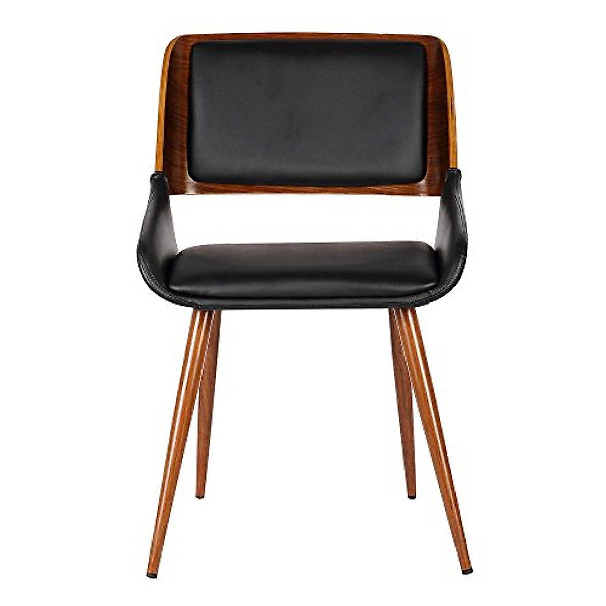 Armen Living Panda Dining Chair in Black Faux Leather and Walnut Wood Finish