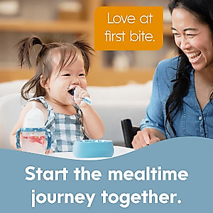 NumNum Baby Spoons Set, Silicone Pre-Spoon GOOtensils for Kids Aged 6+ Months - First Stage, Baby Led Weaning (BLW), Teething Spoon - Travel Case + 2 Spoons, Beige/Glacier Green