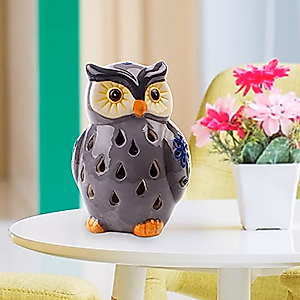 5.31in Ceramic Owl Garden Statue Figurines, LED Solar Light Lawn Lamp Yard Art Home Garden Decor