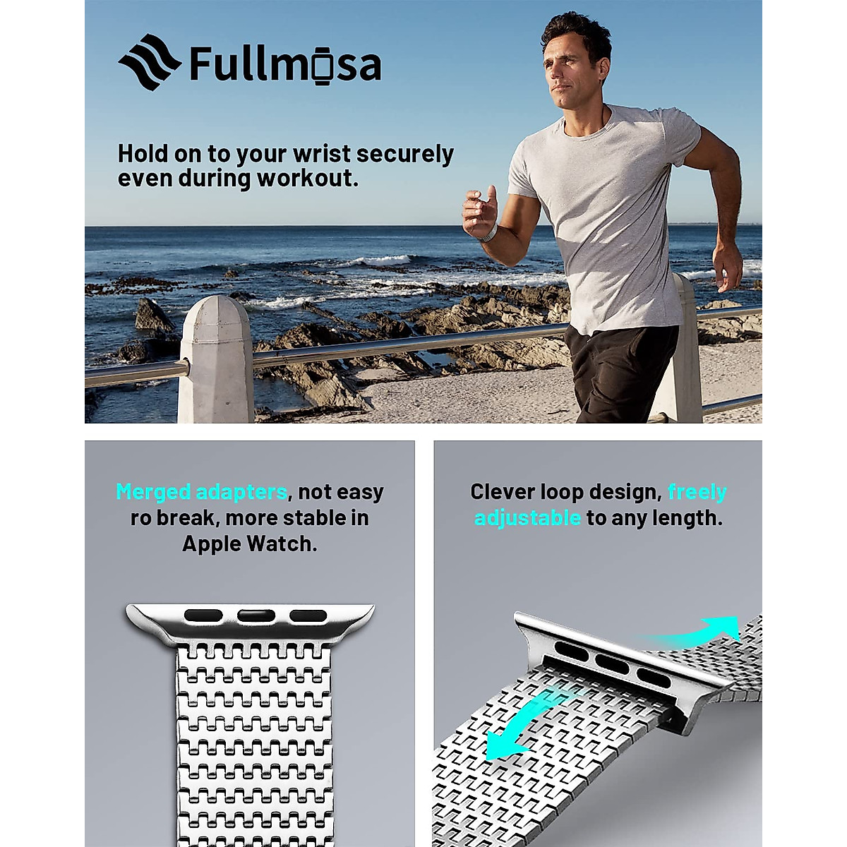 Fullmosa Compatible Apple Watch Metal Bands 45mm 44mm 42mm, Stainless Steel Mesh Loop Magnetic Clasp iWatch Band with TPU Case for Apple Watch Series 9 8 7 6 5 4 3 2 1 SE SE2 for Men Women (Silver)