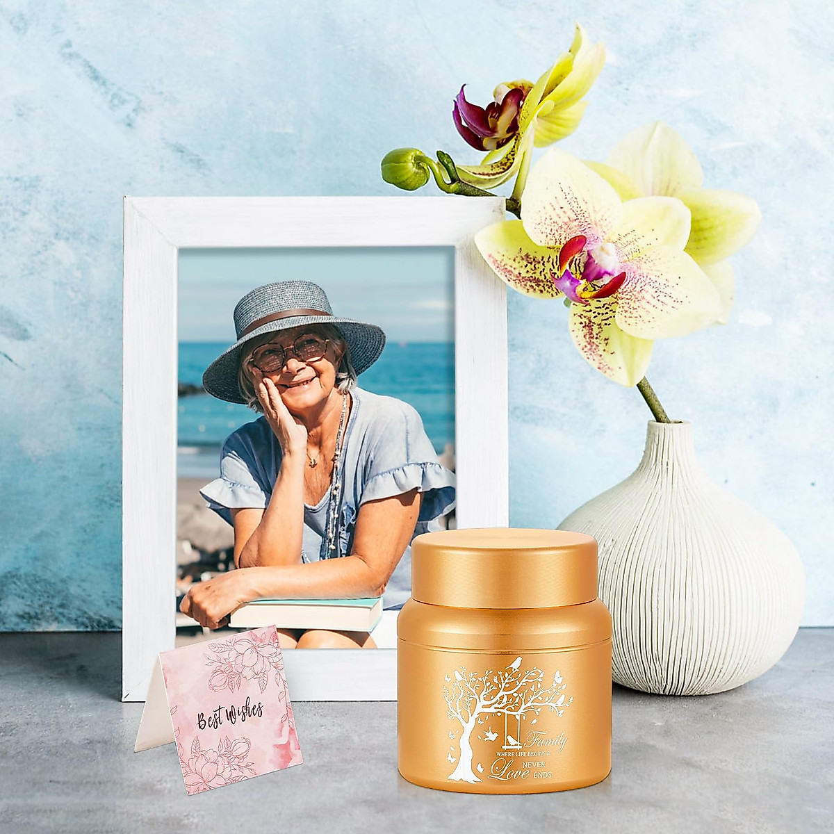 8 Cubic Inch Small Urns for Human Ashes, Aluminum Mini Urns for Ashes Keepsake Urns Tree of Life Cremation Decorative Urns Small Ashes Holder for Women Men Pet Ashes (Gold)