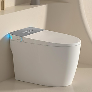 Smart Toilet with Bidet Built in, Heated Seat bidet attachment tankless toilet Adjustable Warm Water Washing and Air Drying, Foot Sensor,Remote One Piece Toilet Bidet for Bathrooms-Grey Screen