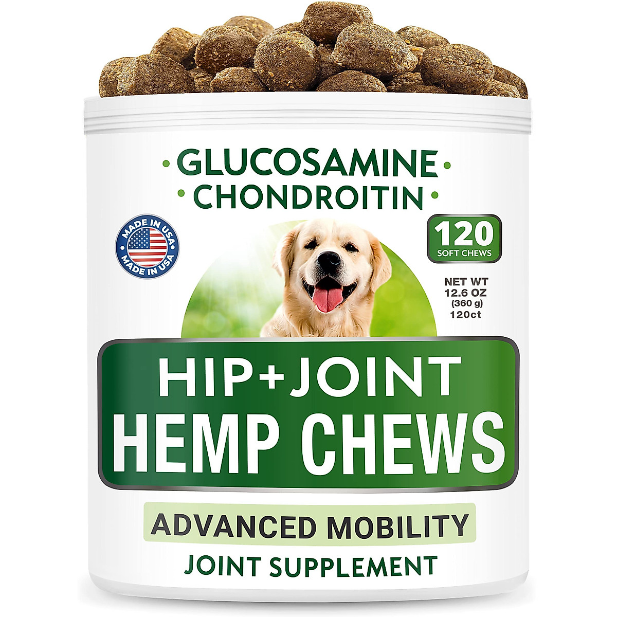 Hemp Treats + Glucosamine + Omega 3 for Dogs Bundle - Joint Pain + Allergy and Itch Relief - Hip & Joint Supplement w/MSM + Chondroitin + Hemp Oil + Omega 3 + EPA & DHA Fatty Acids - 120 + 180 Chews