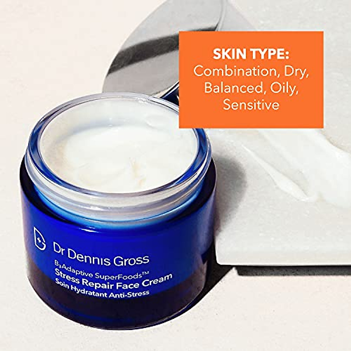 Dr Dennis Gross B³Adaptive SuperFoods™ Stress Repair Face Cream. For Dehydration, Redness, and Worry Lines, 2.0 fl oz