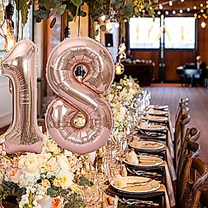 Number 18 and Rose Gold Confetti Balloons, 40 Inch Rose Gold Number 18 Balloon with 5PCS 12 Inch Rose Gold Confetti Balloons for 18th Birthday Party Decorations 18th Anniversary Decoration