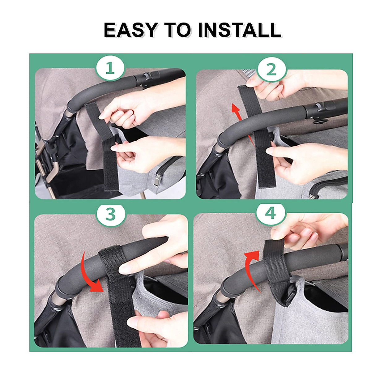 Baby Stroller Organizer - Stroller Accessories Bag Large Space with 2 Cup Holders Multiple Zipper Pockets for Bottle, Diaper, Phone, Toys - Universal Fit