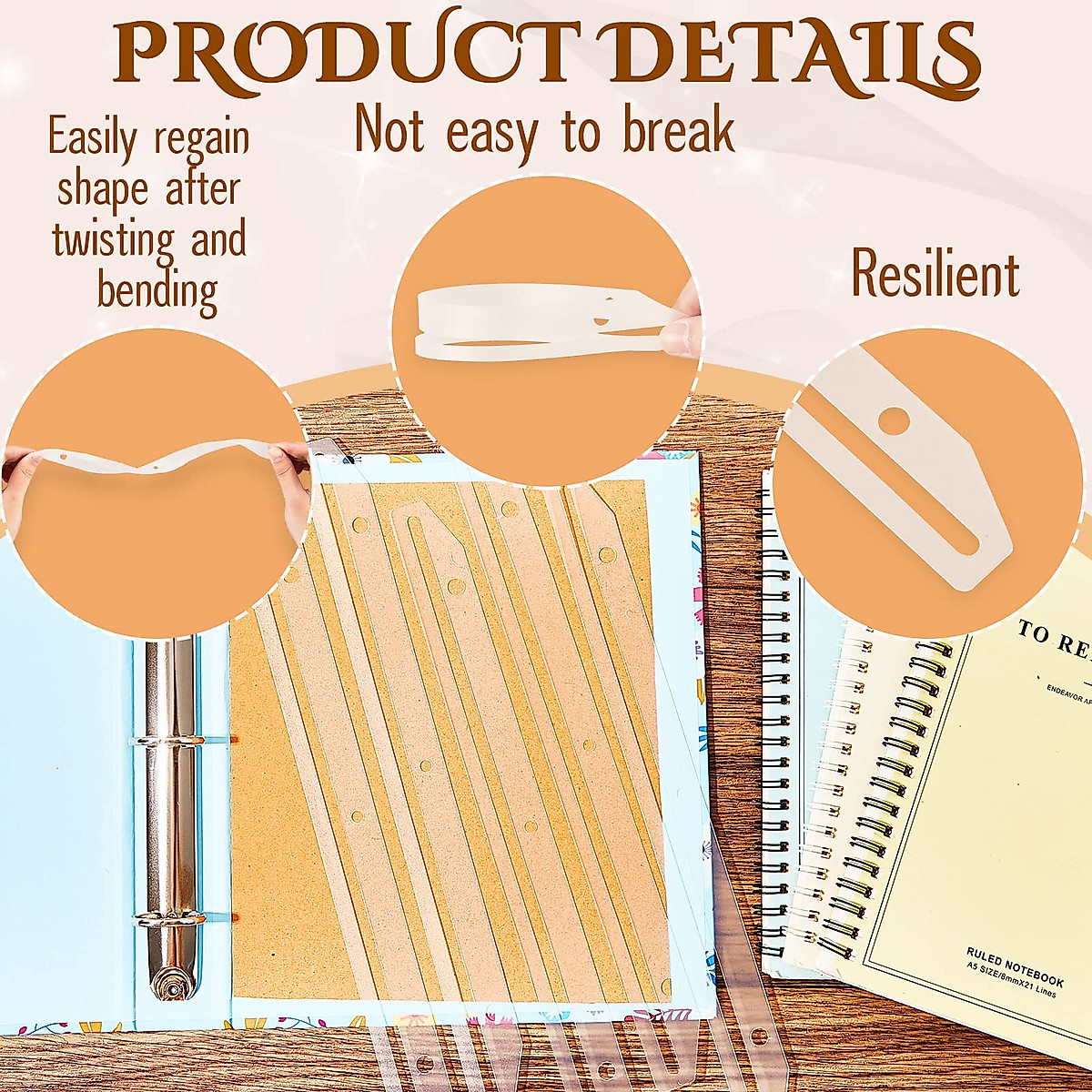 Fabbay Magazine Holders for Binders 3 Hole Punched Plastic Magazine Organizer Binder Accessories 3 Ring Binder Insert Strips for File Book Paper Magazine Collector, Translucent White(58 Pcs)