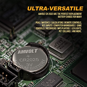 AmVolt- Pack of 8 CR2025 Batteries, 220mAh 3 Volt Lithium Battery, Long Lasting Coin Cell 2030 Batteries for Small Electronic Devices