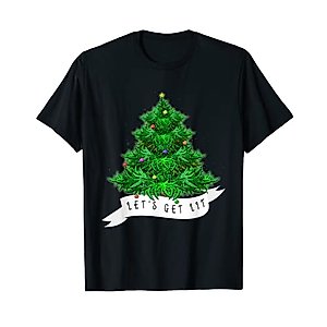 Let's Get Lit Weed X-mas Tree Gift Marijuana Christmas T-Shirt