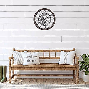 PresenTime & Co 12" Farmhouse Gear Clock, Silent no Ticking, Indoor/Outdoor Clock, Weatherproof, Grey Oak and Galvanized Finish. Wall Décor/Outdoor Décor for Living Room, Kitchen, Garden, and Patio.
