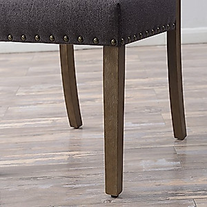 BELLEZE Dining Chairs, Set of 2 Kitchen Dining Room Chairs Upholstered Parson Chairs with High Back & Nailhead Trim, Mid Century Modern Dinner Chairs - Blake (Dark Gray)