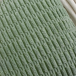 All Smiles Sage Green Decorative Spring Throw Pillow Covers 18x18 Set of 4 Farmhouse Couch Boho Home Decor Soft Plush Striped Corduroy Square Cushion Case for Living Room Couch Bed Sofa