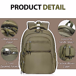 AUGUST 18 Casual Laptop Backpack, 14 inch Laptop Travel Backpack for Women, Water Resistant Casual Bag for Work Travel Commute, Army Green