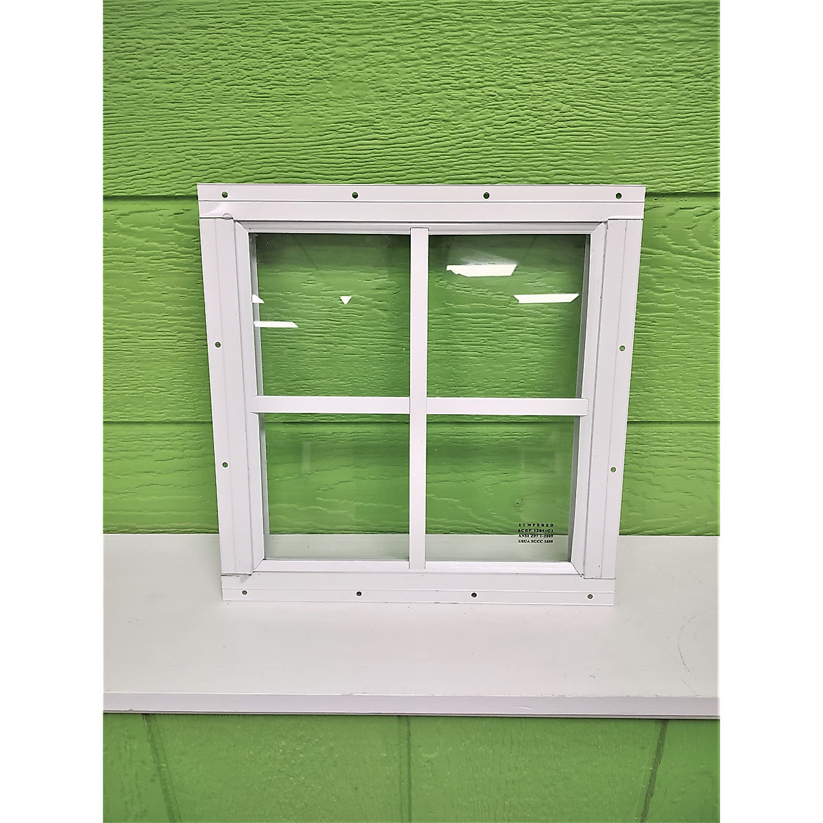 12x12 White Shed Window, Flush Mount, 4x4 Grid, Great for Playhouses, Barns, and Sheds.