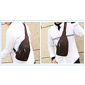 Small Sling Compact Crossbody Bag Chest Shoulder Travel Bag Casual Daypack for Men Women with Earphone Hole Water Resistant (Brown)