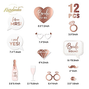 NICROLANDEE Wedding Photo Booth Props - 12 Pack Rose Gold Party Centerpiece Sticks Table Toppers for Bridal Shower, Bachelorette Party, Birthday, Engagement Pictures and Selfies for Bride to Be