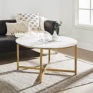 AZL1 Life Concept Modern Round Coffee Table for Living Room, Sofa Center Table for Dining Room, Modern Marble Tabletop with Gold Metal Legs, Marble.