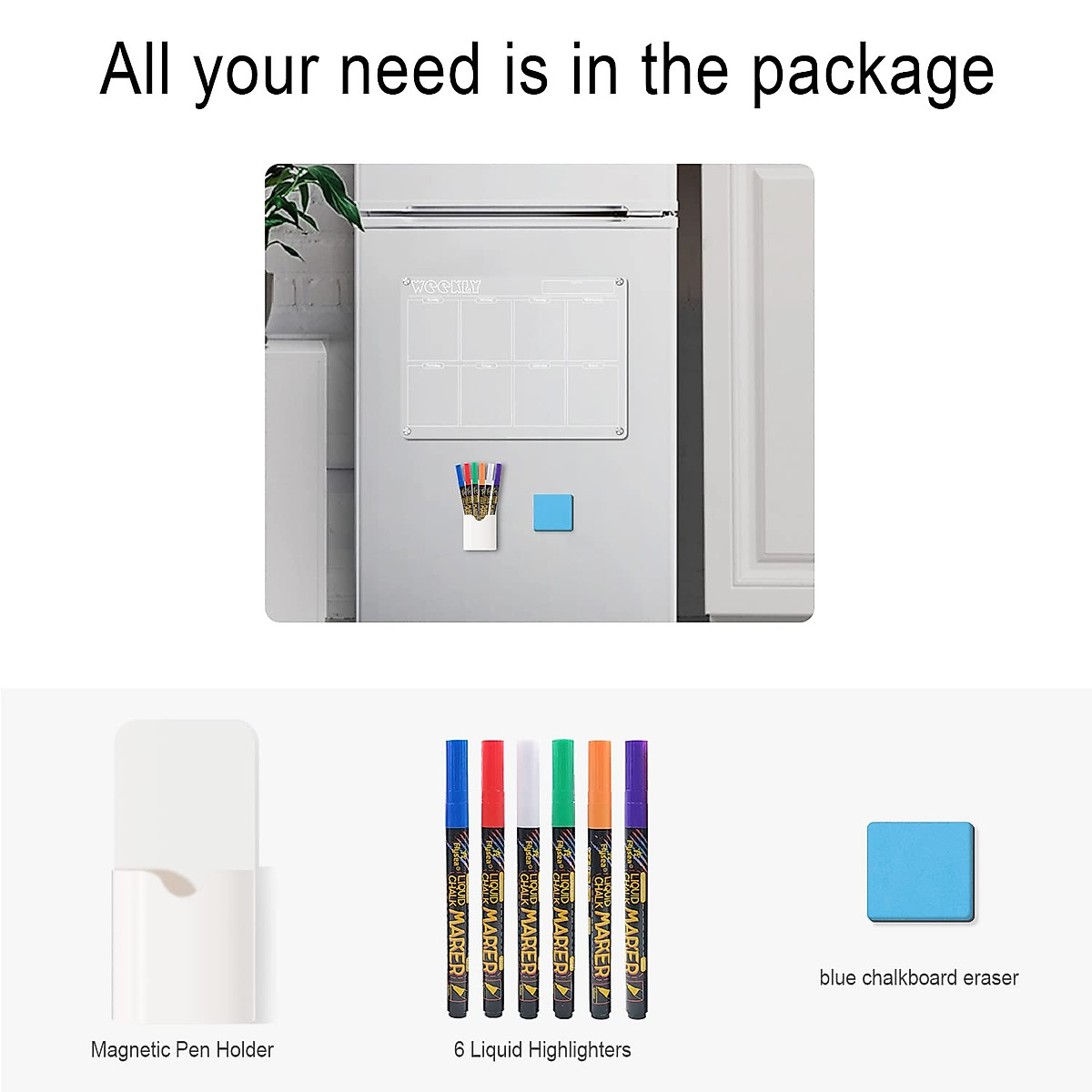 Hivillexun 17"x12" Clear Acrylic Magnetic Dry Erase Board with Monthly & Weekly Planner, 6 Markers & Large Eraser for Refrigerator Organization